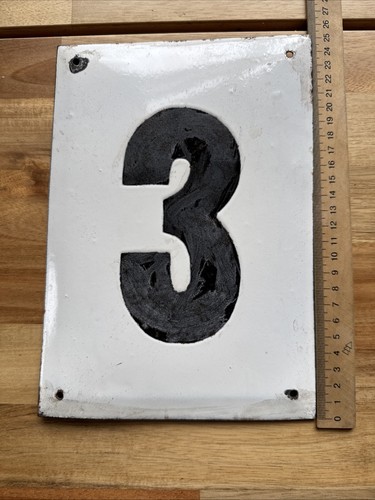 BIG VINTAGE METAL ENAMEL HOUSE SIGN PLATE NUMBER “3” | eBay