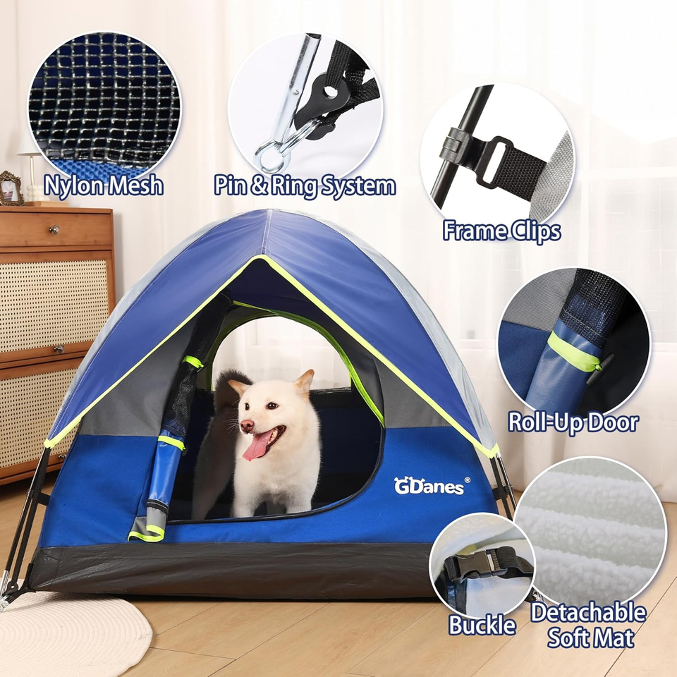 Blue Dog Tent, Portable Indoor/Outdoor Dog House, Dog Bed with Soft Pad ...