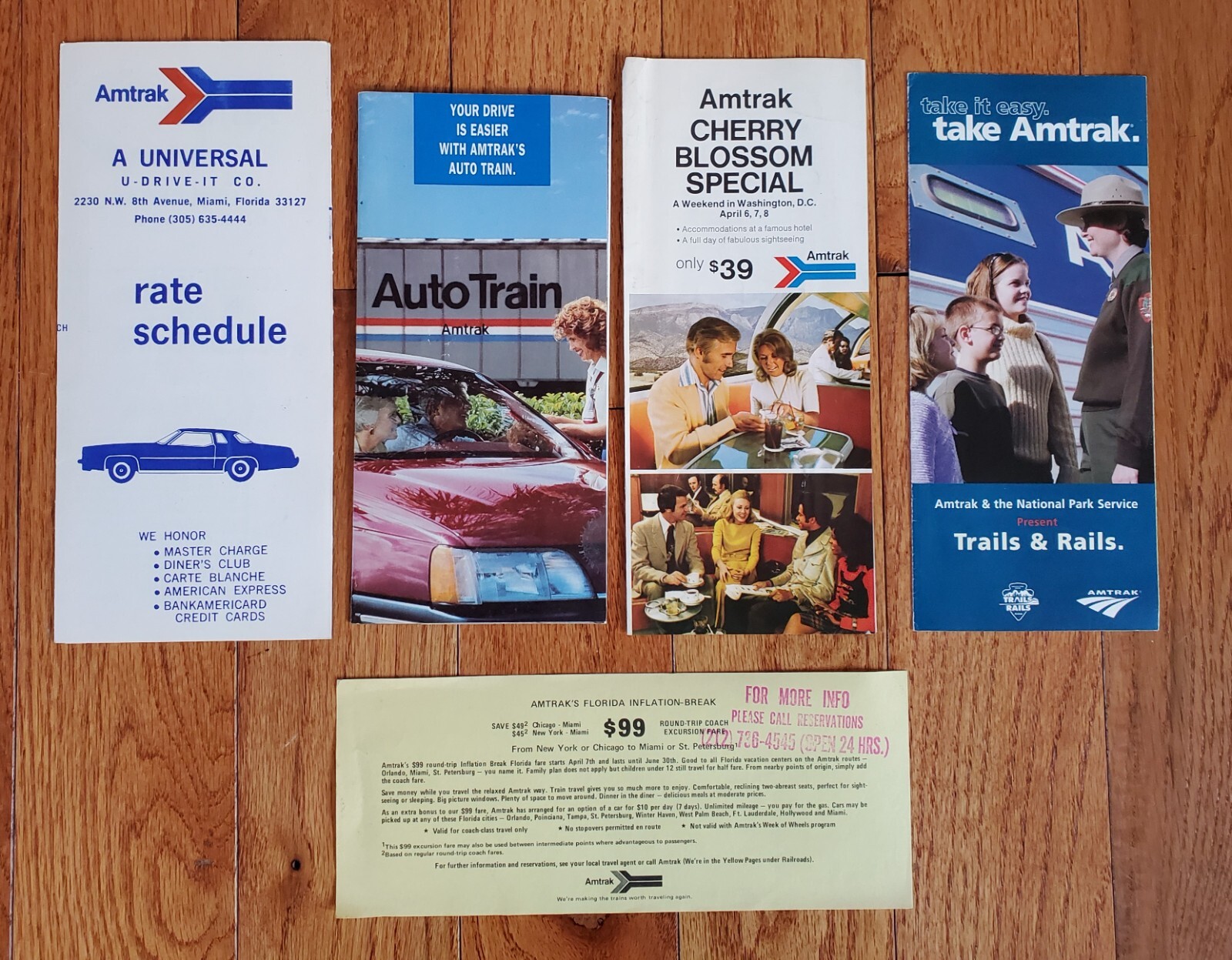 LOT OF 5 - AMTRAK NOTICE BROCHURE PAMPHLET NATIONAL RAILROAD PASSENGER ...