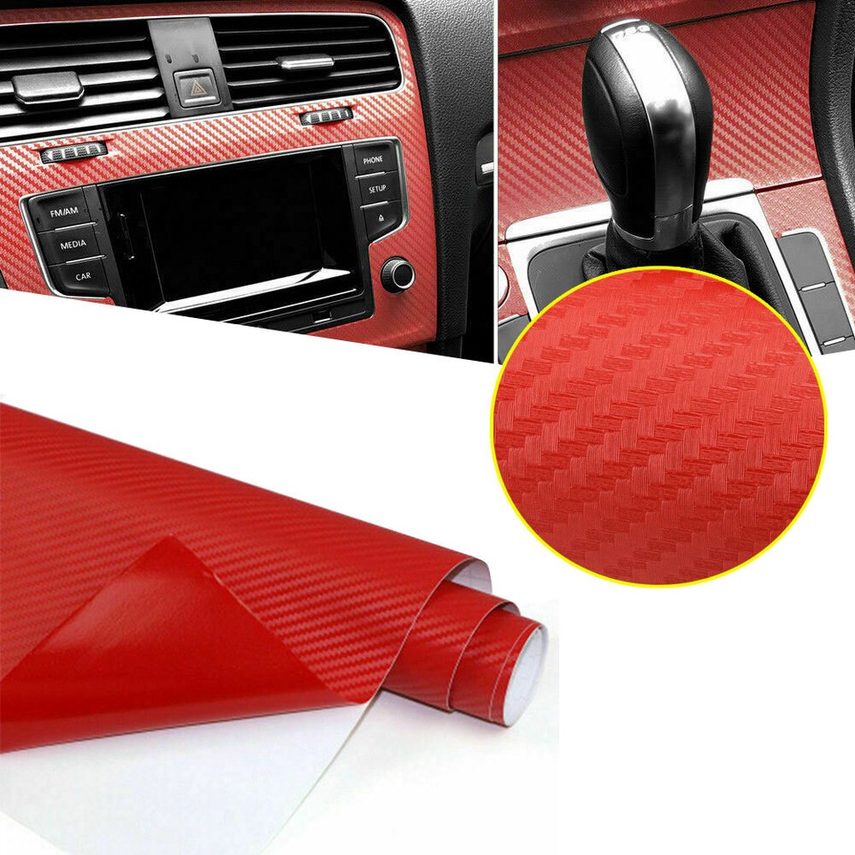 3D Red Carbon Fiber Car Interior Door Panel Protective Sticker DIY ...