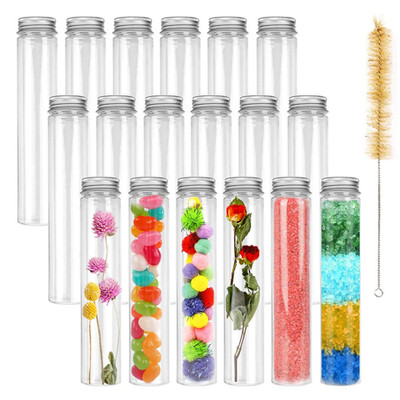 18pcs 115ml Clear Plastic Test Tubes Flat Bottom Screw Caps Brush 6 ...