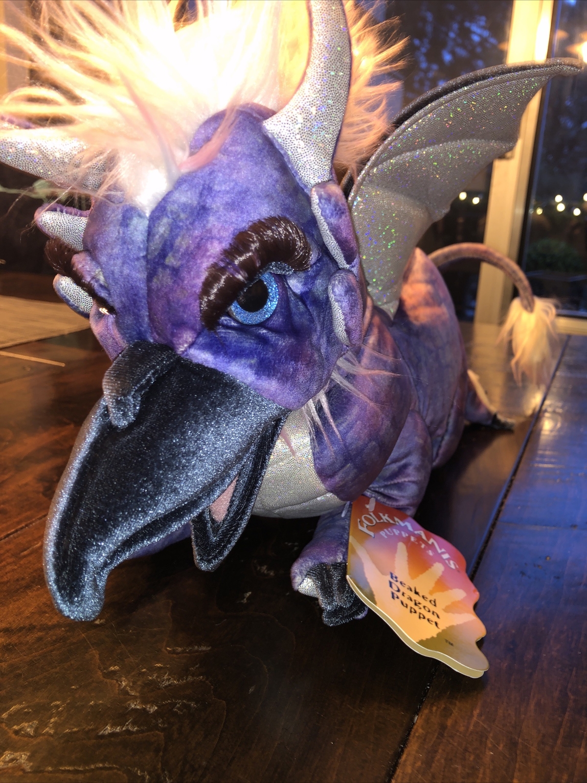 Folkmanis Beaked Dragon Hand Puppet Purple Black White Easily Animate ...