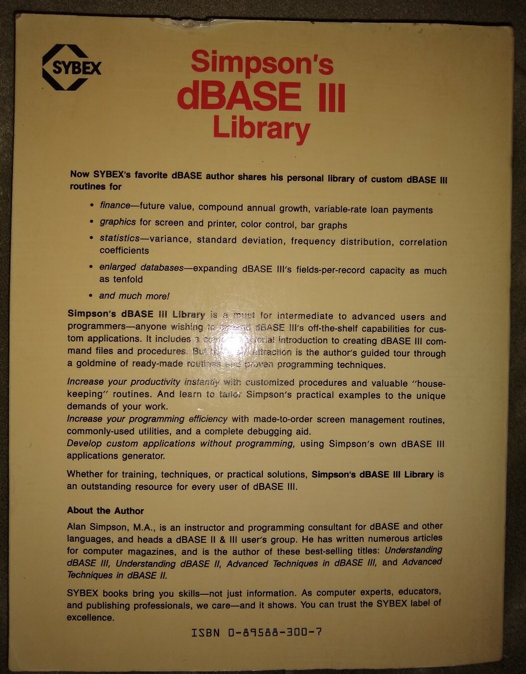 Simpson's dBASE III Library by Alan Simpson - Vintage Computer Book ...