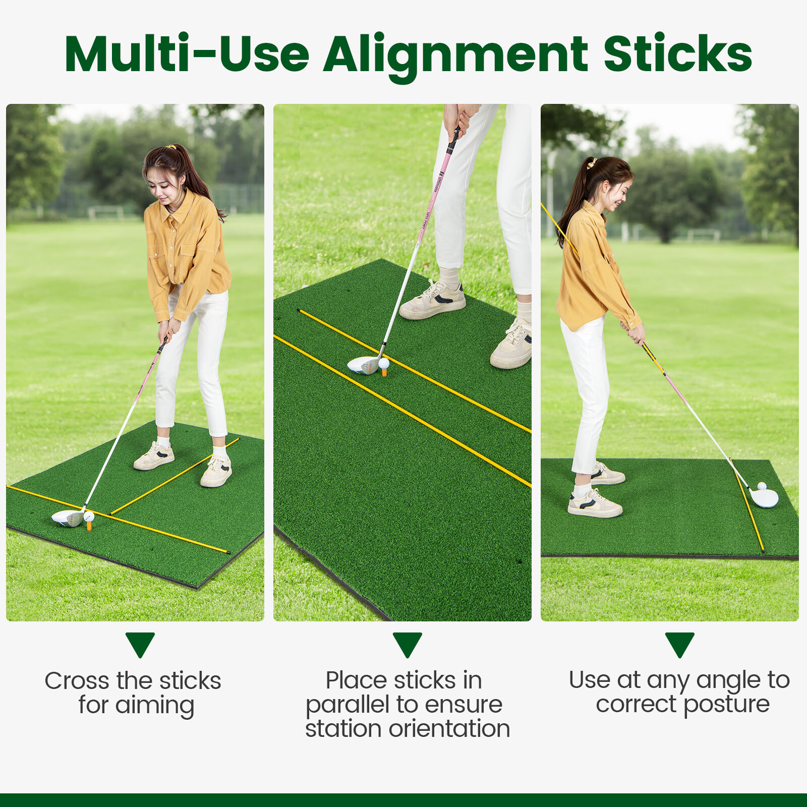 Golf Practice Hitting Mat Premium Turf w/2 Tees & Alignment Sticks 5 x ...