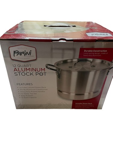 Parini Cookware 12 Quart Aluminum Stock Pot W/ Lid And Steamer Rack New ...
