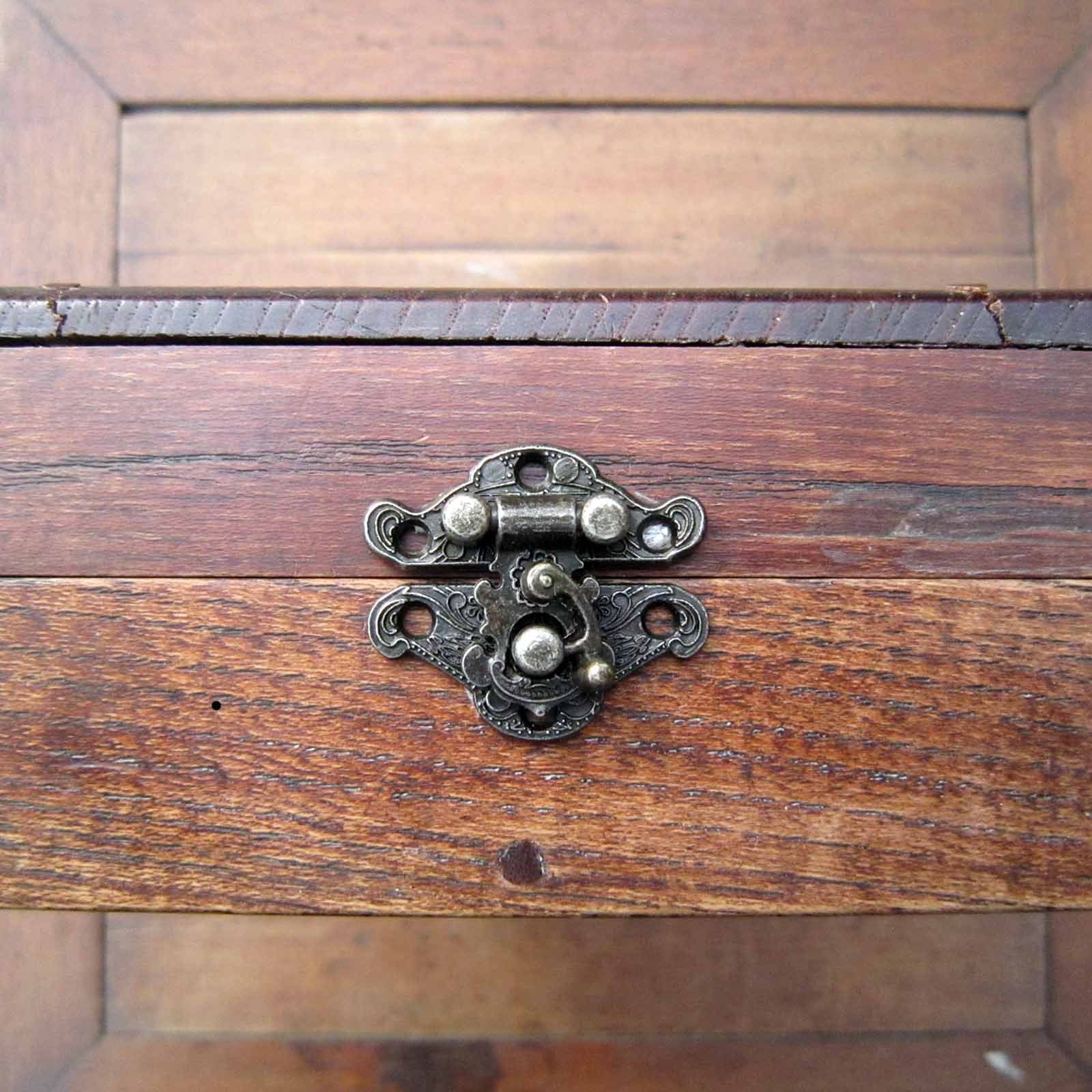 Antique Brass Decor Jewelry Gift Wooden Box Case Toggle Hasp Latch Hook ...