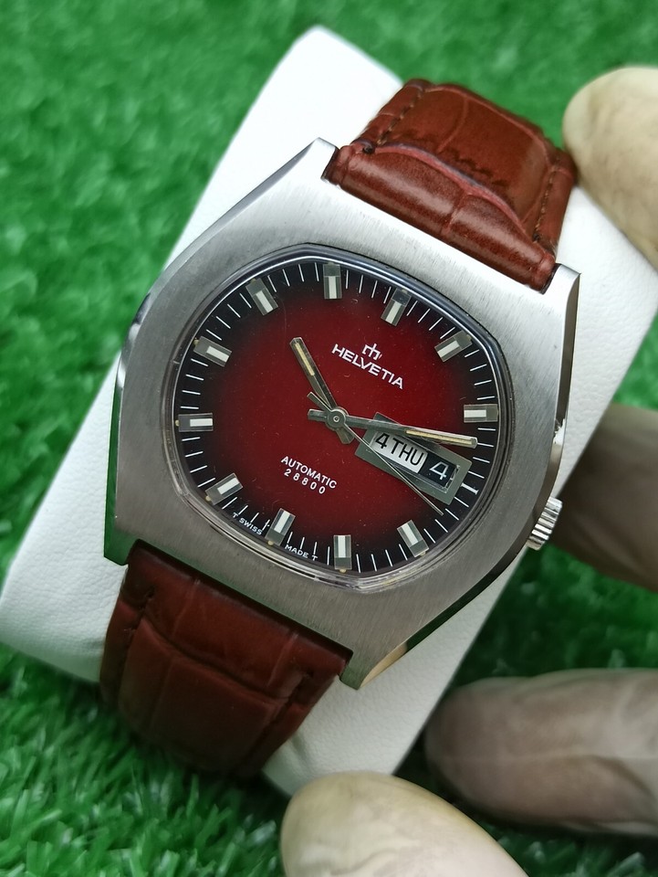 GENUINE ANTIQUE HELVETIA AUTOMATIC 28800 WATCH RARE SWISS 60s RARE RED ...