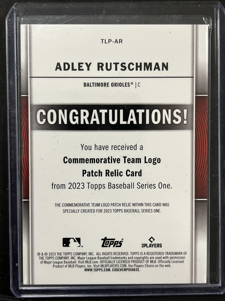 2023 Topps Adley Rutschman RC Commemorative Team Logo Patch Relic Card ...