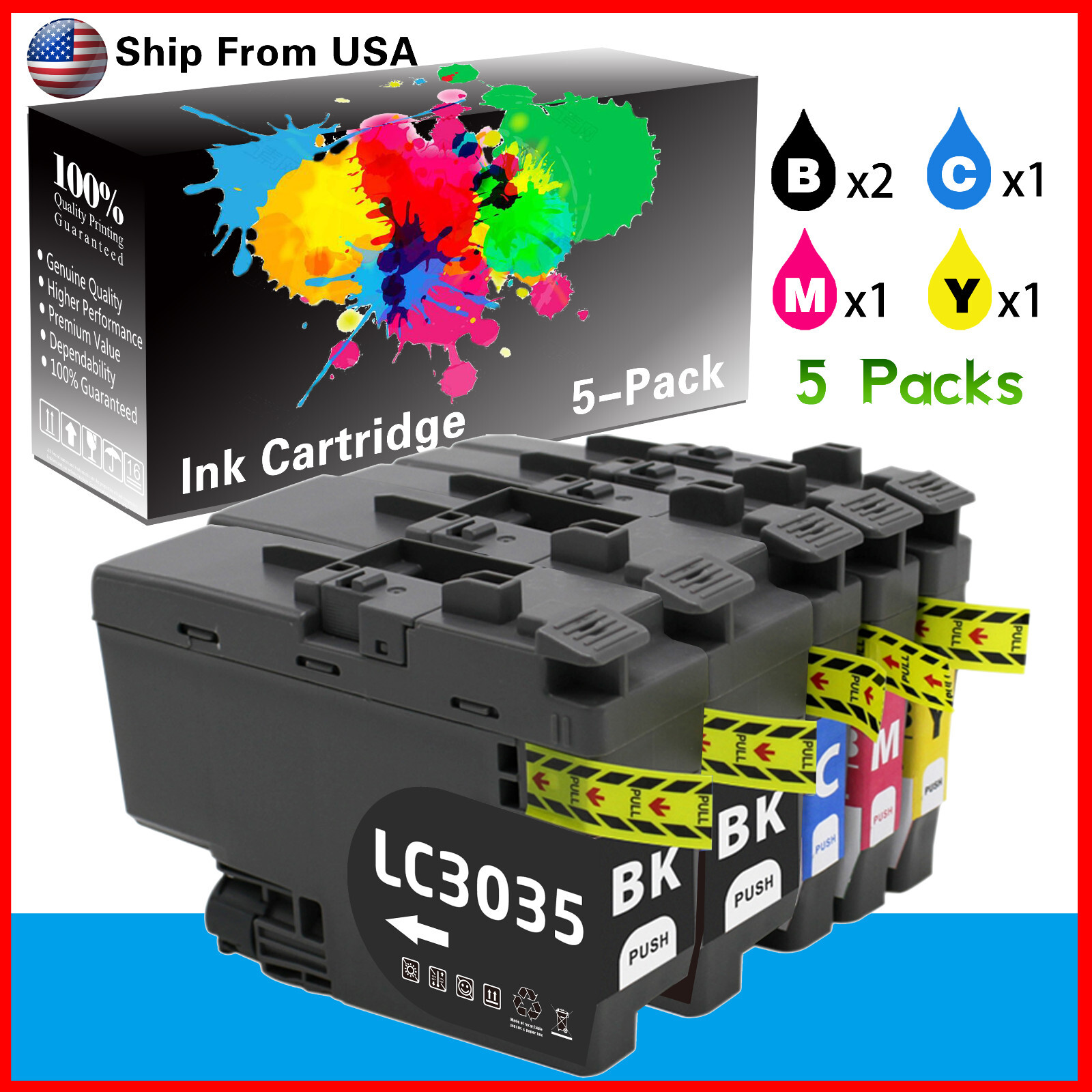 5PK LC3035 LC3035XXL Toner Cartridge for MFC-J805DW MFC-J815DW Printer ...
