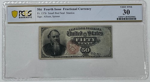 50 Cent Forth Issue Fractional Currency Fr. 1376 Small Red Seal PCGS 30 ...