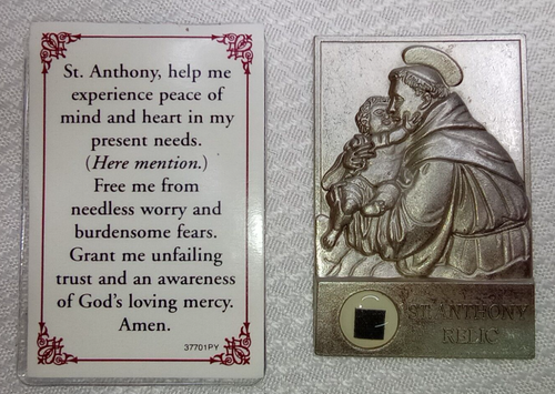 Vintage Catholic St. Anthony of Padua Relic Metal Card Pocket Prayer ...