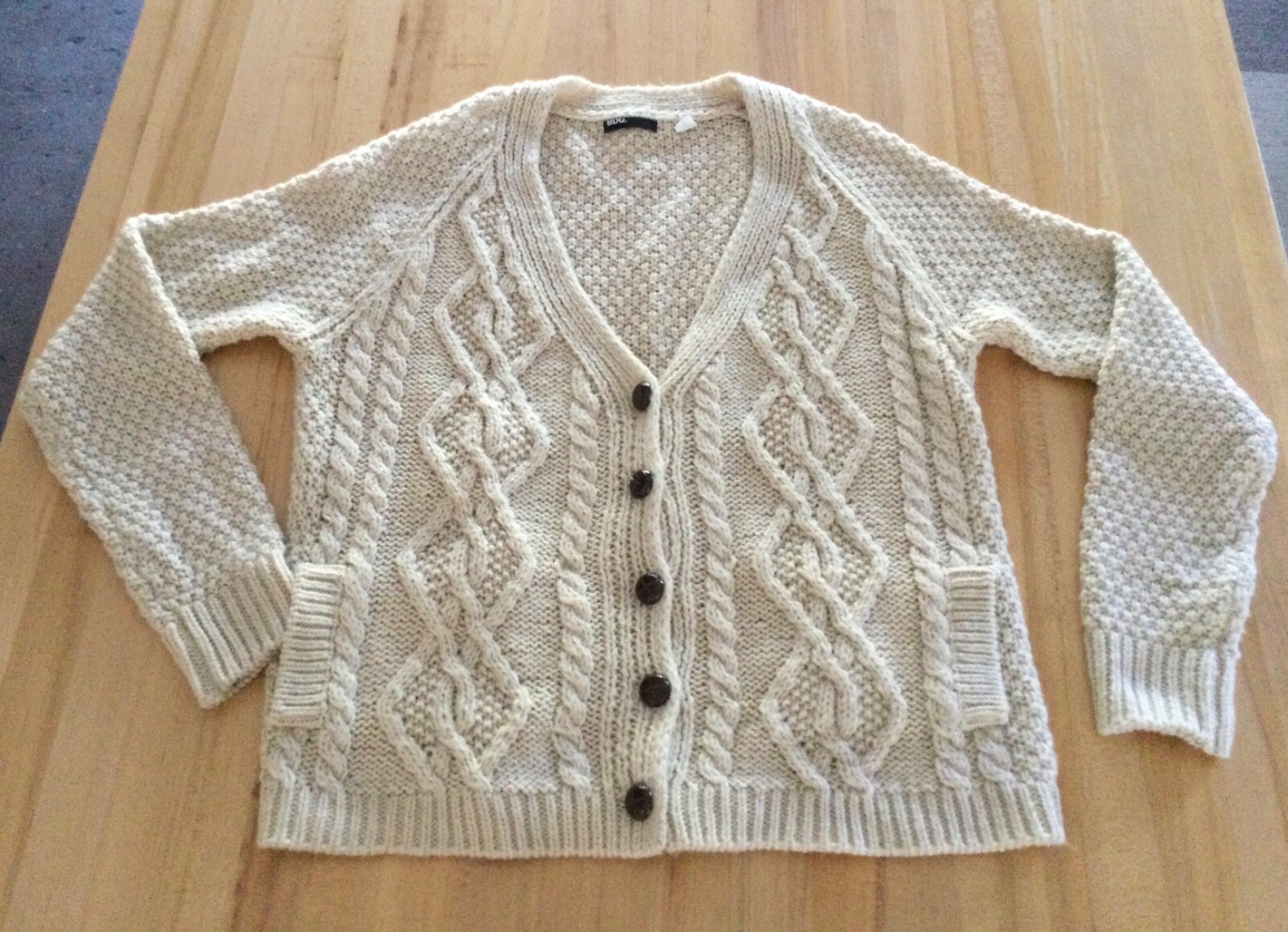 BDG Wool Acrylic Blend Sweater Small Urban Outfitters Cabled Beige Off ...