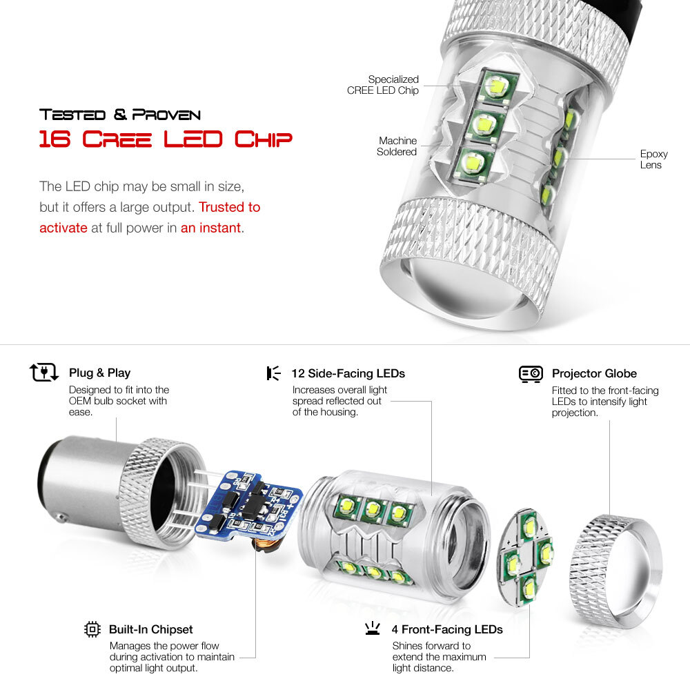 [BRIGHTEST CREE] 1157 BAY15D LED SMD Light Bulbs Parking Brake Signal ...