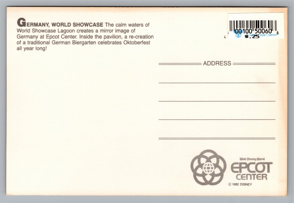 Disney Epcot Center Germany World Showcase Lagoon View Vintage Unused ...