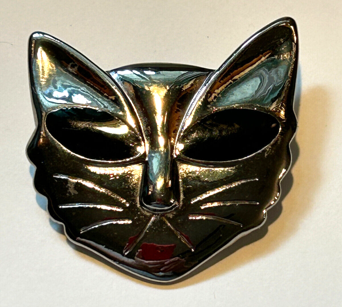 Vintage Silver Cat Kitty Brooch Pin With Black Stone Alien Eyes ...