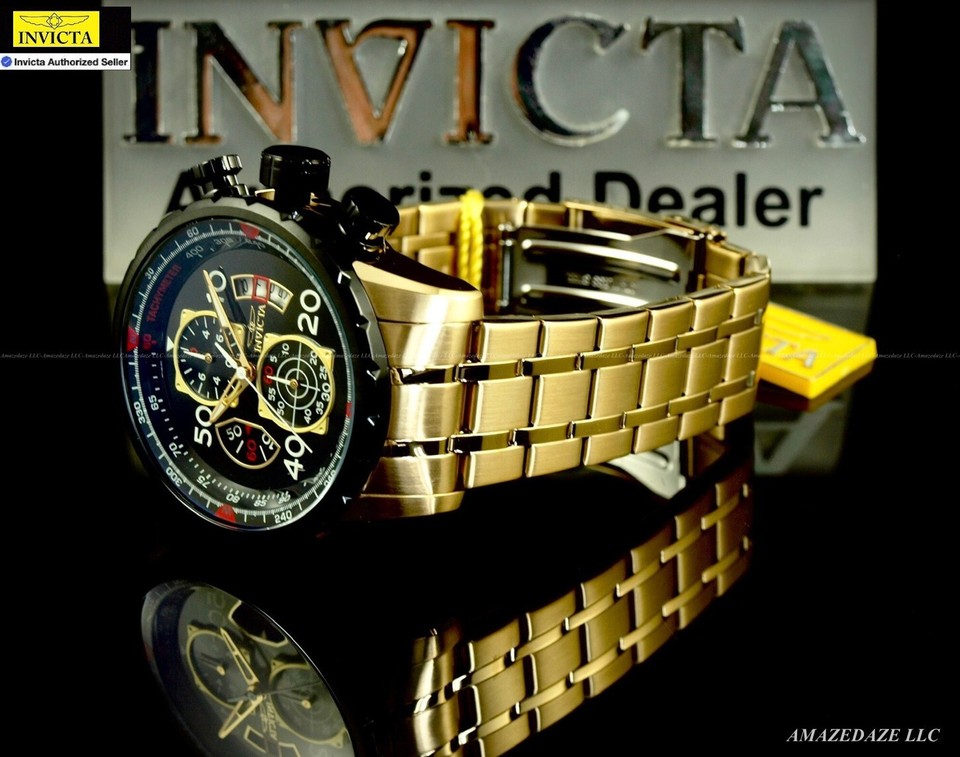 NEW Invicta Men BLACK DIAL Stainless Steel Aviator Tachymeter ...