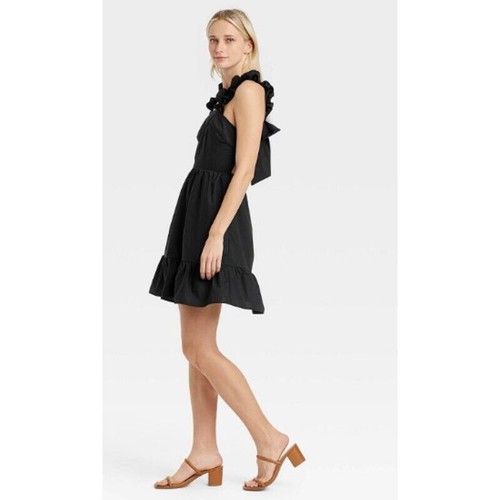 Who What Wear Backless Ruffle Strap Dress Back Bow Mini Cutout Sundress ...
