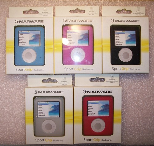 (5) MARWARE SPORT GRIP IPod NANO 3RD GEN VIDEO SKIN BLUE CLEAR RED PINK ...