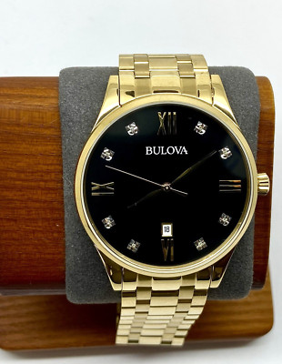 Bulova Men's Watch 97D108 Classic Slim 8 Diamonds 40mm New Battery ...