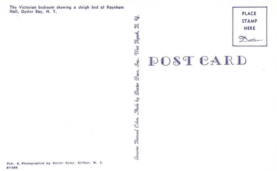 Postcard NY Oyster Bay Raynham Hall Victorian Bedroom Sleigh Bed Chrome ...