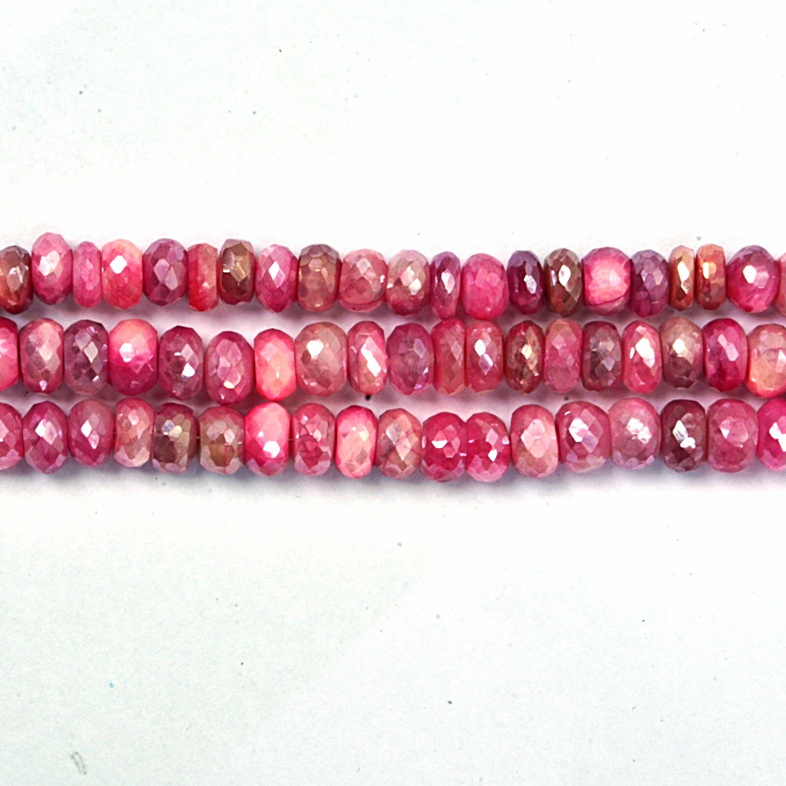 Coated Pink Moonstone 9 Inch Strand 6-7 MM Faceted Rondelle Shape ...