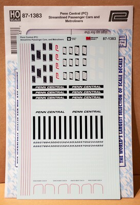 Microscale Decal HO #87-1383 Penn Central - PC -- Streamlined Passenger ...