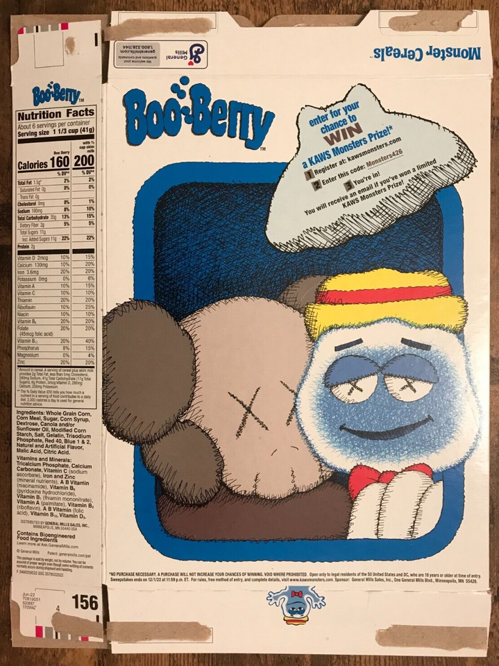 EMPTY Boo Berry KAWS Monsters Cereal Box Halloween Monster Cereals GM ...