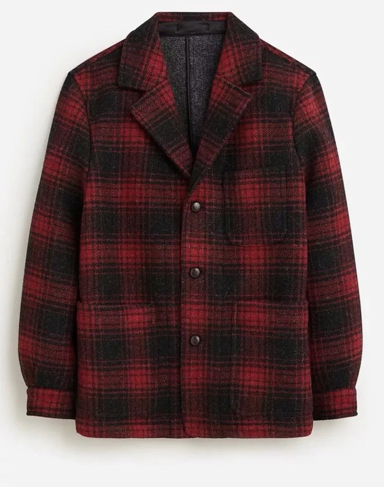 NWT J Crew 100% English Wool Ludlow Red & Black Plaid Overcoat | eBay