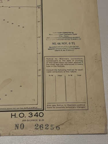 Vintage Nurse Channel Maritime Map 6th Ed Correction 11/06/71 H.O. 340 ...