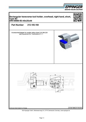 VDI40, turning tool holder, right hand, short, Type B3, 25mm, 213.105. ...