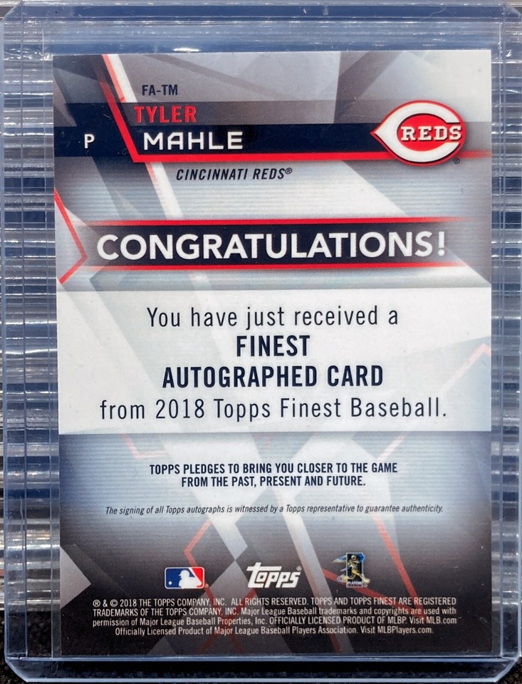 2018 Topps Finest Tyler Mahle BLUE Refractor AUTO Autograph #043/150 ...