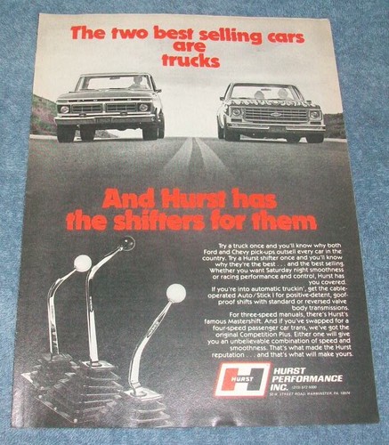 1979 Hurst Truck Shifters Vintage Ad "Two Best Selling Cars Are Trucks ...