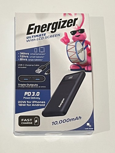 Energizer 10,000 mAh Ultimate W/ LCD PD Fast Portable Charger - Black ...