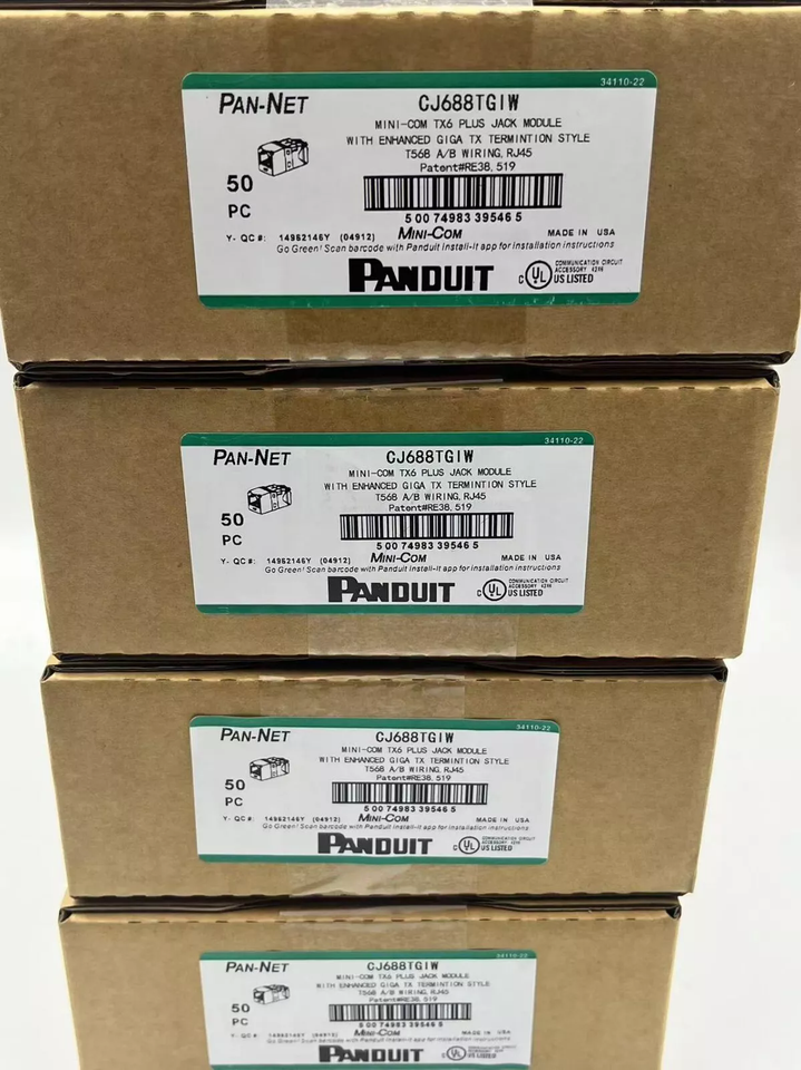 Panduit Giga TX Cat6 Network jack CJ688TGIW CJ688TGBU CJ688TGGR ...