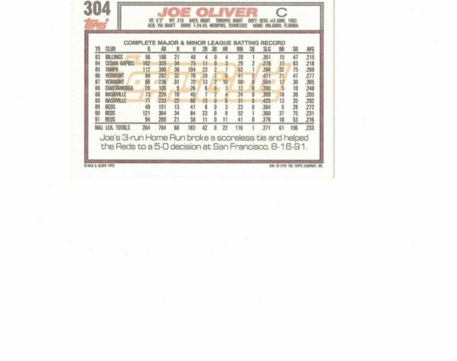 JOE OLIVER SIGNED IP TOPPS #304 1992 CINCINNATI REDS AUTO | eBay