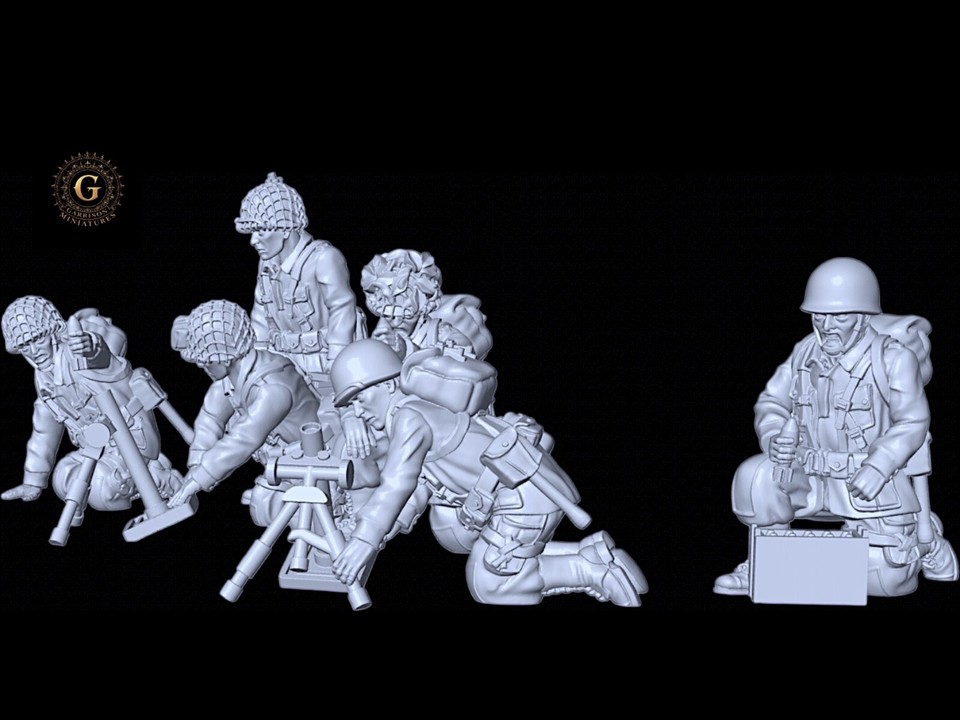 WW2 US Airborne Light Mortars 28mm 1/56 ideal Bolt Action Unpainted ...