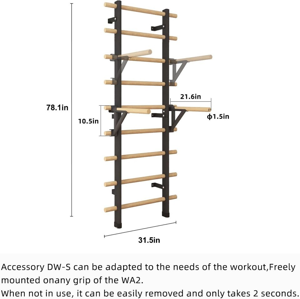 DHT Wood Stall Bar, Swedish Ladder Suspension Trainer with 9 Strategic ...