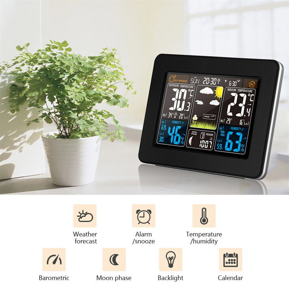 Digital LCD Indoor Outdoor Weather Station Clock Calendar Thermometer ...