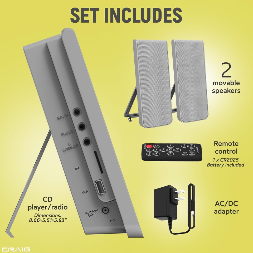 Craig CM427BT-SL 3-Piece Vertical CD Stereo Shelf System with AM/FM ...