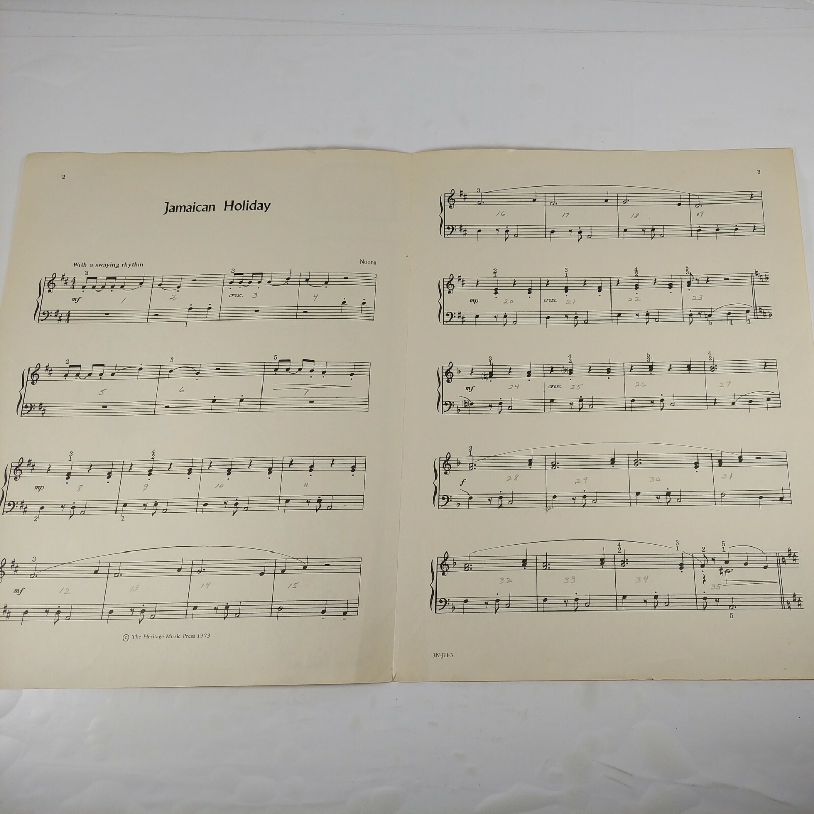 Jamaican Holiday Sheet Music Walter & Carol Noona 1973 Heritage Music ...