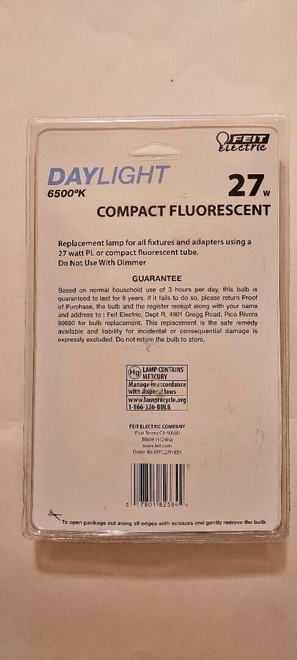 FEIT ELECTRIC BPPL27F/65K 120V Daylight 6500K 1450 lm. PL Specialty CFL ...