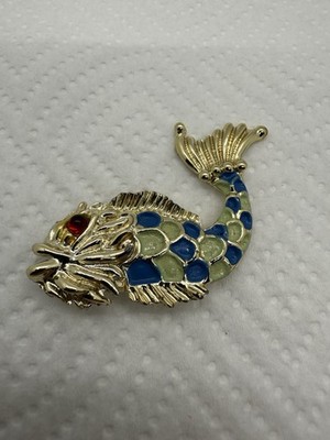 Silver Tone White & Grey Enamel Red Eye Fish Goldfish Koi Vintage ...