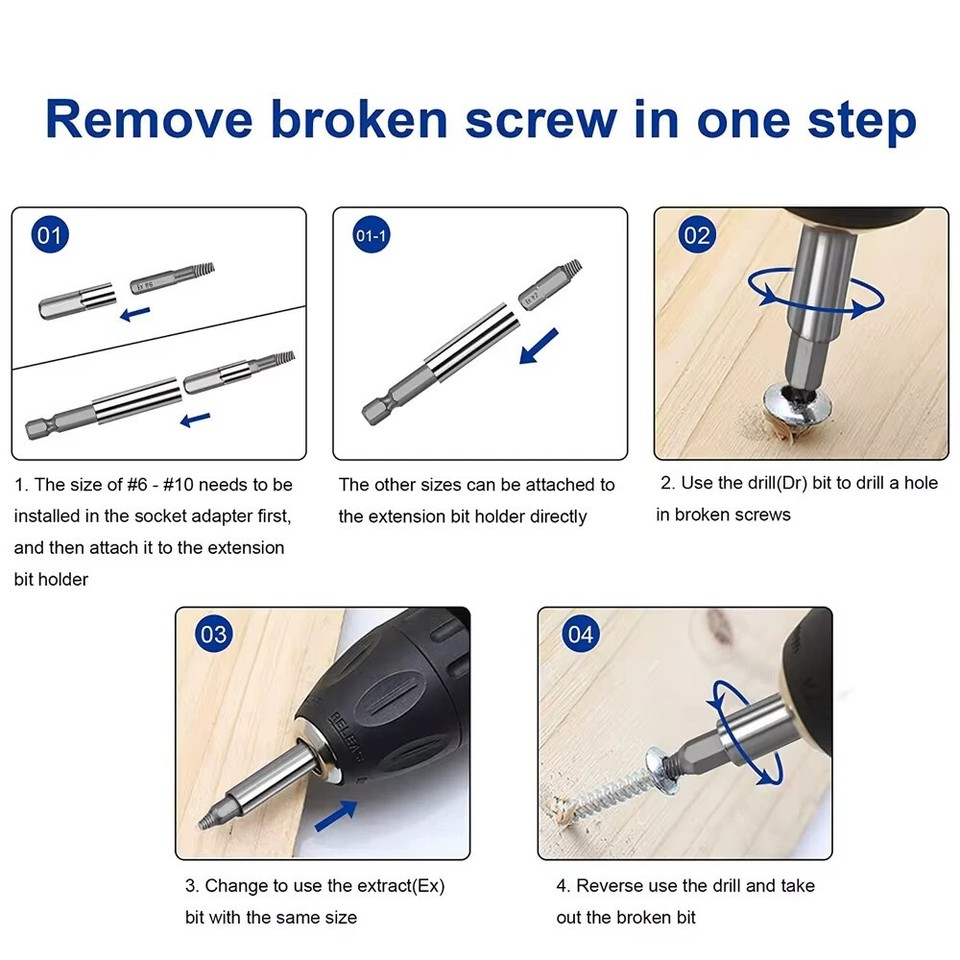 22Pcs Damaged Stripped Screw Extractor Kit Small Screws Remover Metric ...