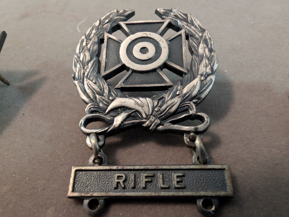 Vintage WWII Army Marksman Badge Pins Rifle Grenade Sterling Silver ...