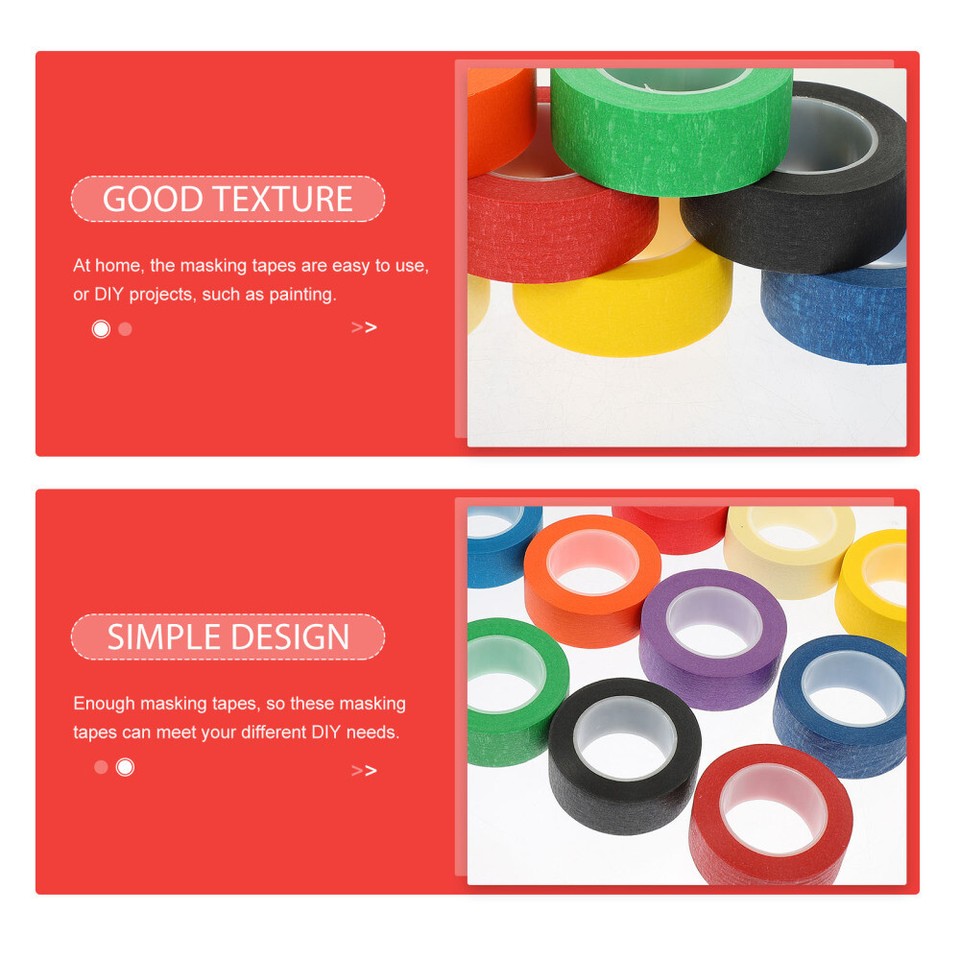 12 Rolls Colored Tape Child Office Coloured Masking Adhesive Tapes ...