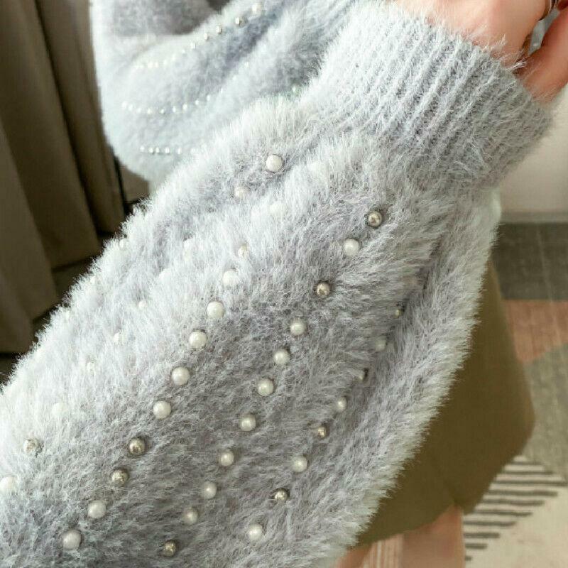 Girls Faux Mohair Fur Sweater Fluffy Jumper Pullover Top Turtleneck ...