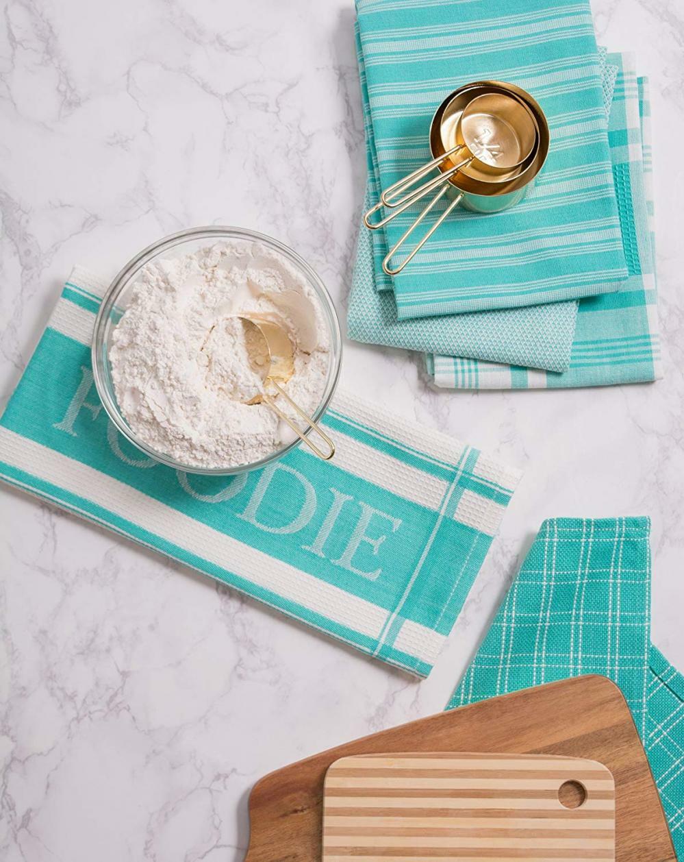 DII Assorted Decorative Kitchen Dish Towels & Cloth Foodie Set, Teal ...