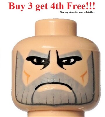 ☀️NEW Lego Minifigure Minifig Head Gray Beard Eyebrow Mouth Deeply ...
