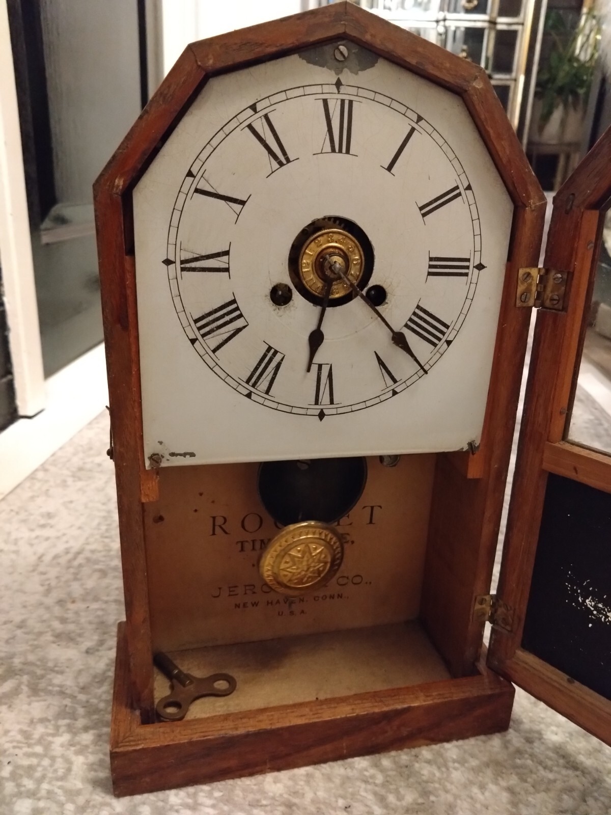 Vintage 1886 Jerome & Co New Haven Conn Oak Cased Rocket Time Piece ...