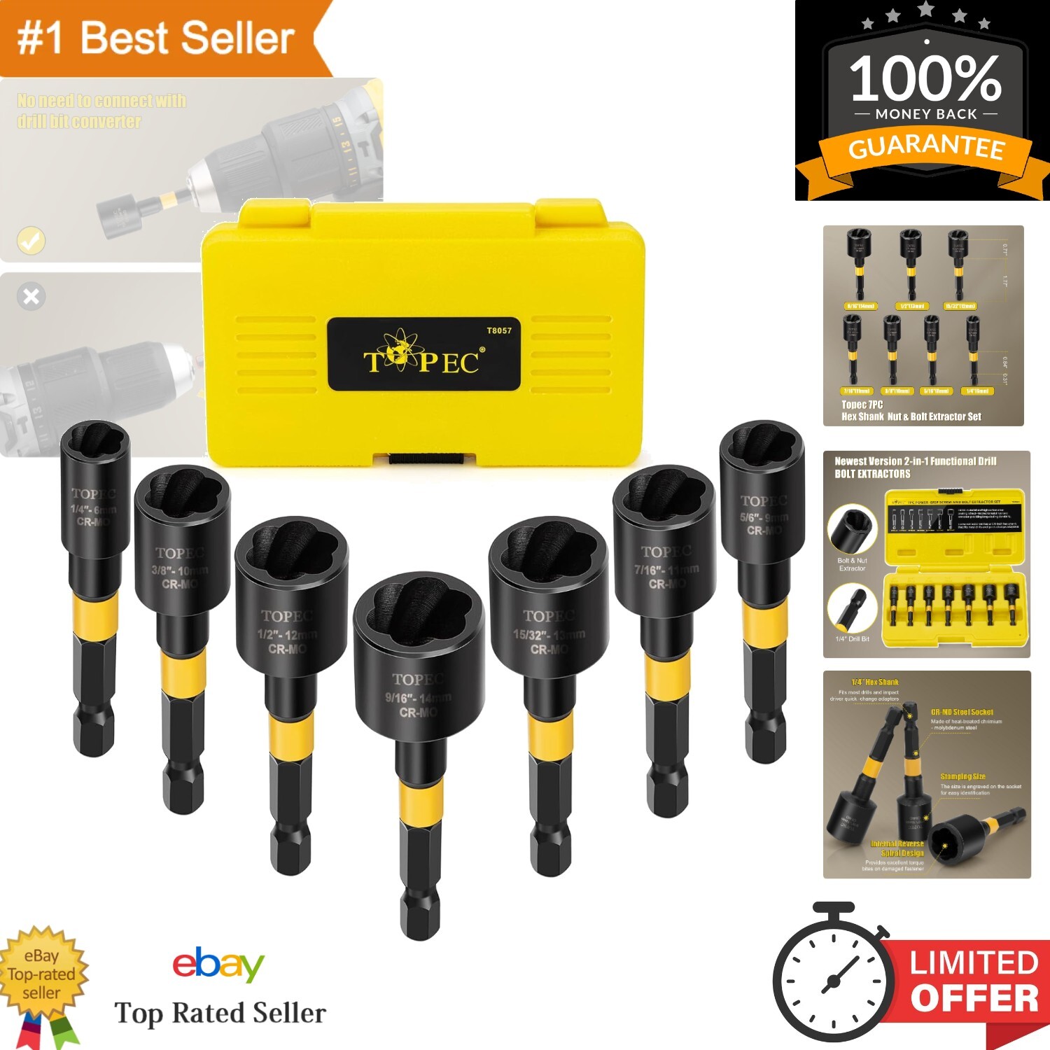Professional 7-Piece Bolt Extractor Set with Quick-Release Stripped ...
